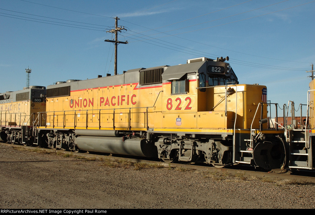 UP 822, EMD GP38-2, ex MP 2322, at the Bluffs Yard